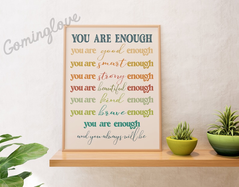 You Are Enough Printable, Inspiration Sayings, Retro Positive Prints ...
