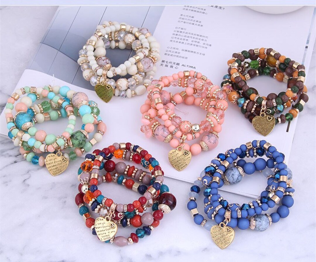 Beaded Bracelet Set Crystal Stone Bracelets for Women - Etsy