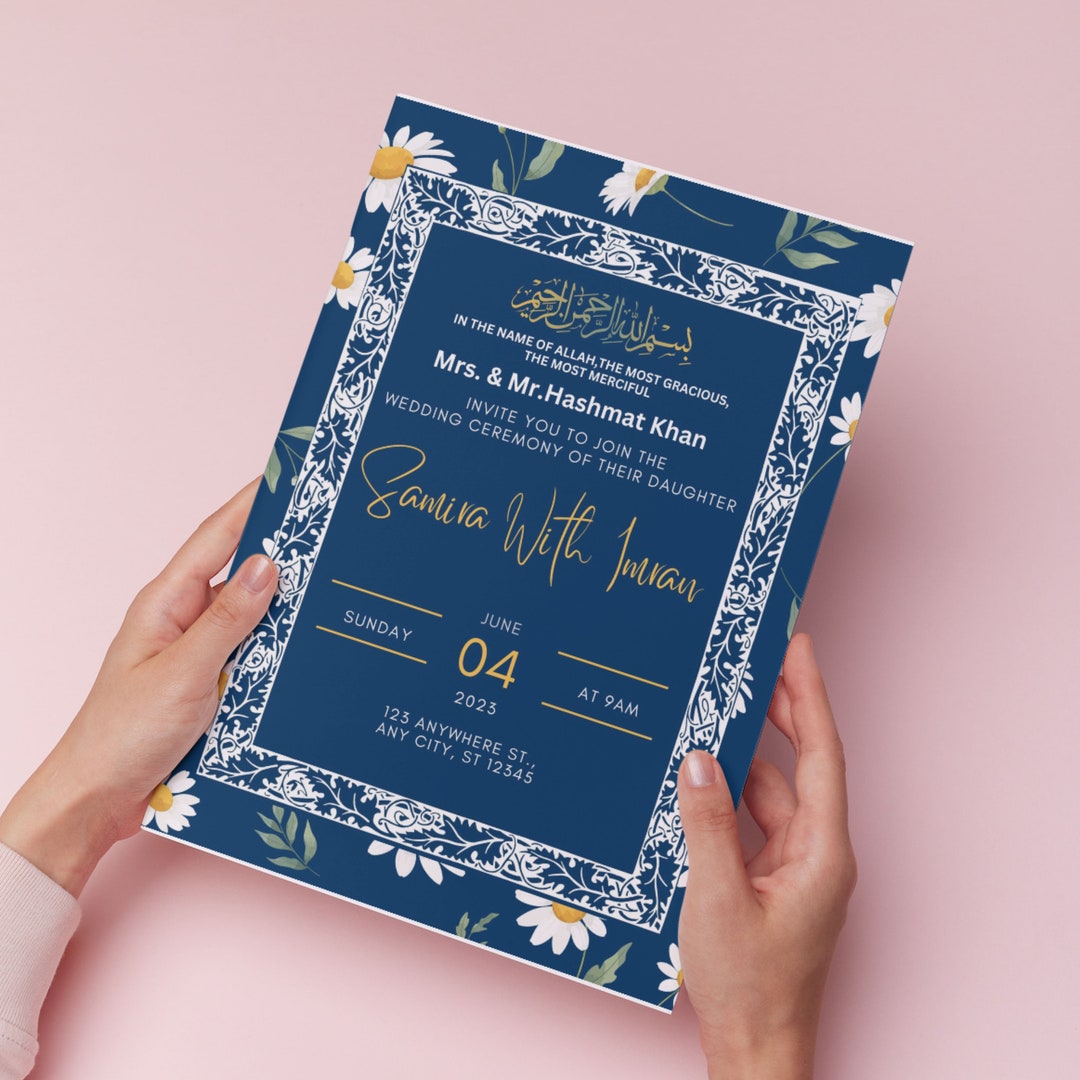 Islamic Wedding Invitation Walima Nikkah Elegant Floral Digital Islamic ...