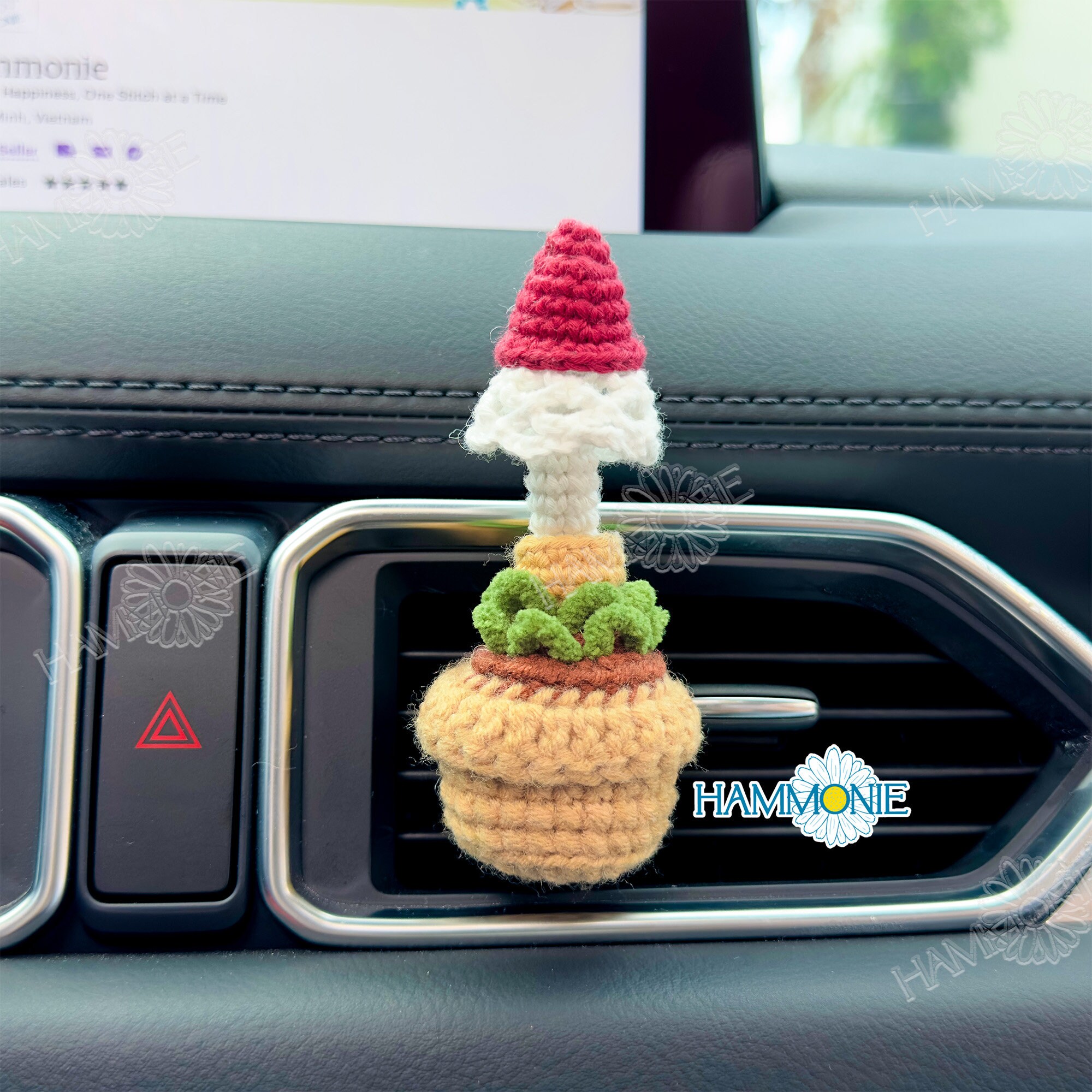 Crochet Mushroom Car Air Fresheners, Crochet Car Air Vent Clip, Cute ...