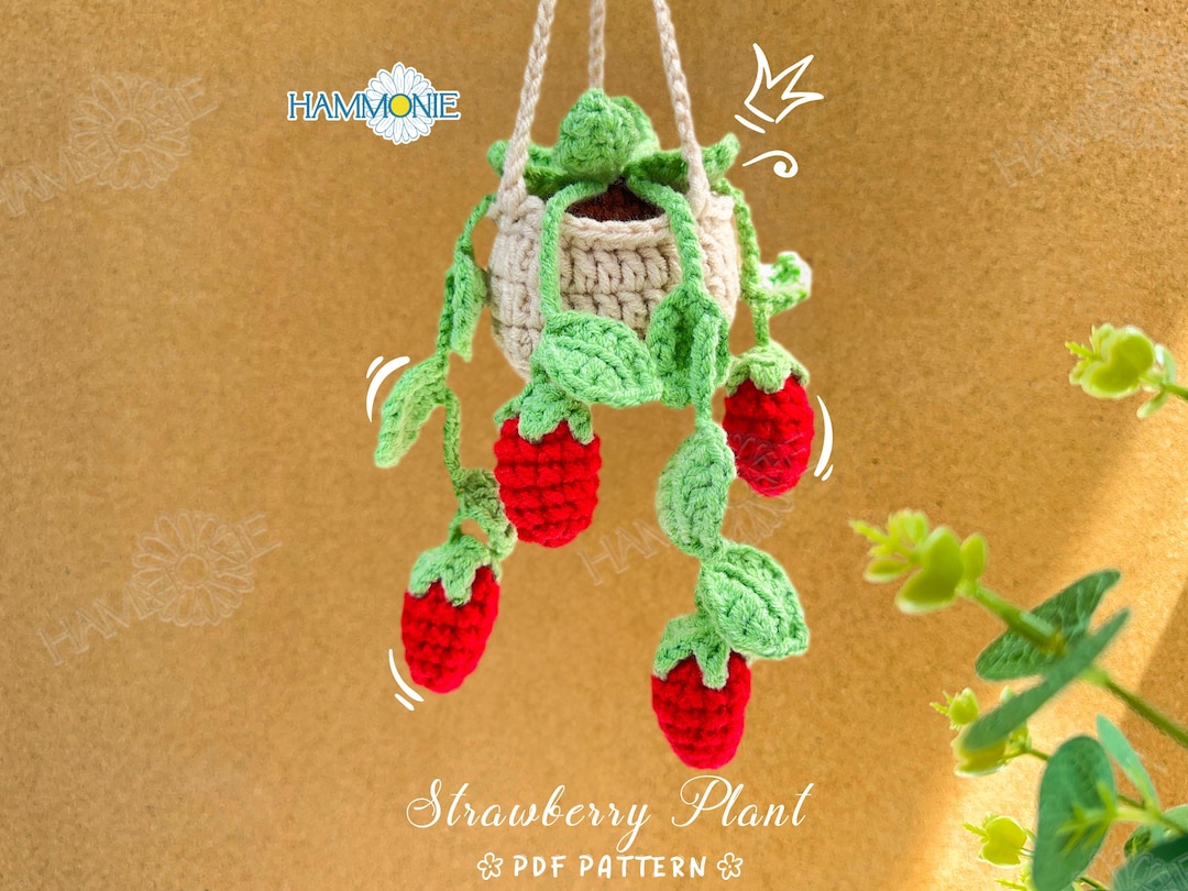 Strawberry Plant Hanging Crochet Pattern, Flowers Pot Crochet Pattern ...