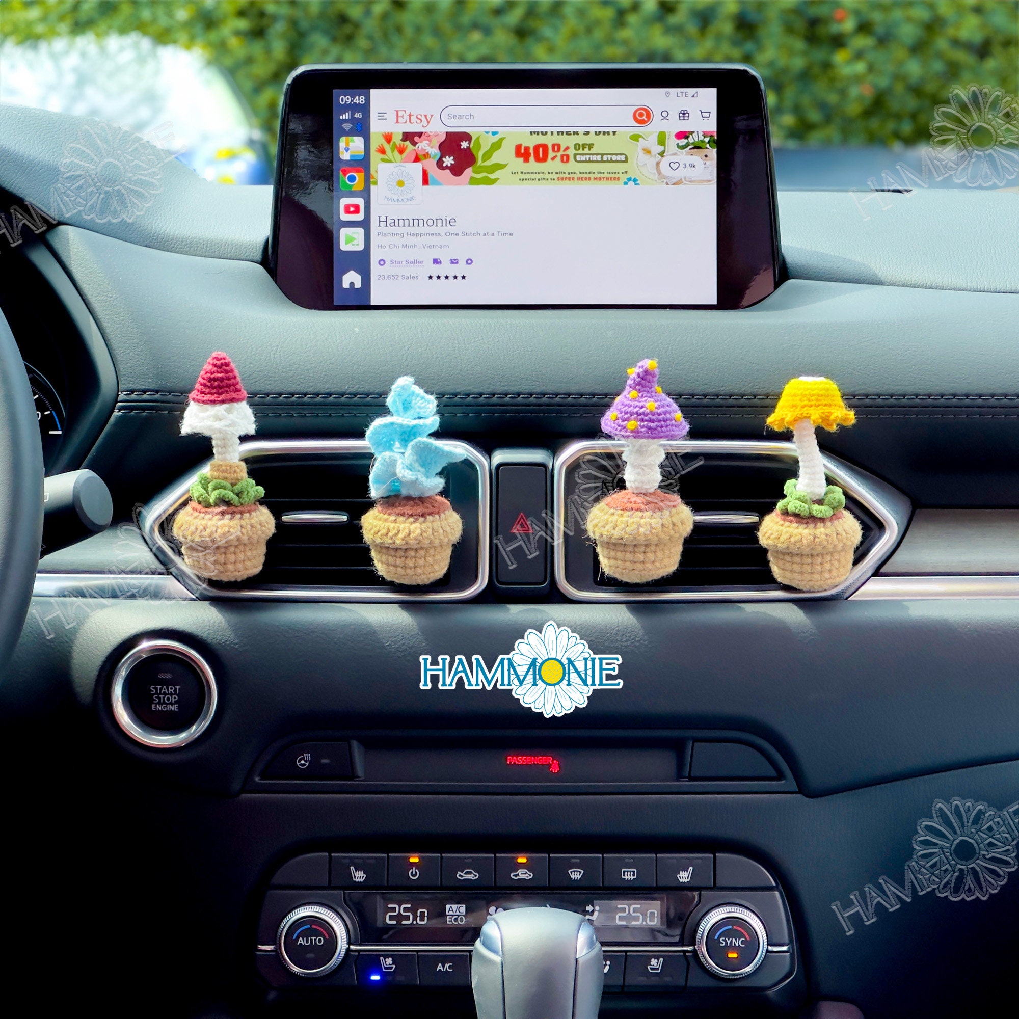 Crochet Mushroom Car Air Fresheners, Crochet Car Air Vent Clip, Cute ...