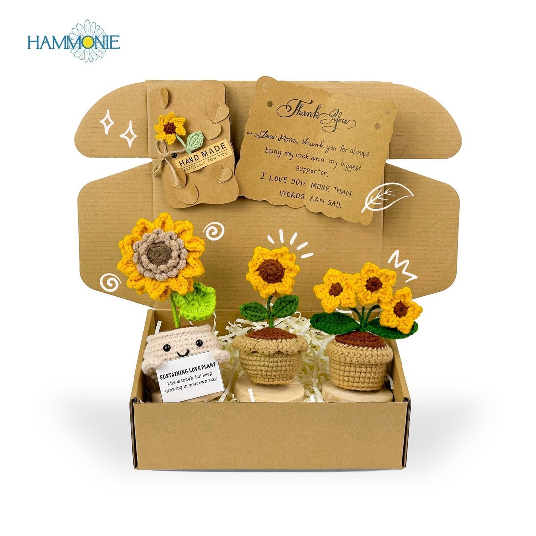 Crochet Sunflower Gift Box: Handmade Flower Pot Set - Etsy