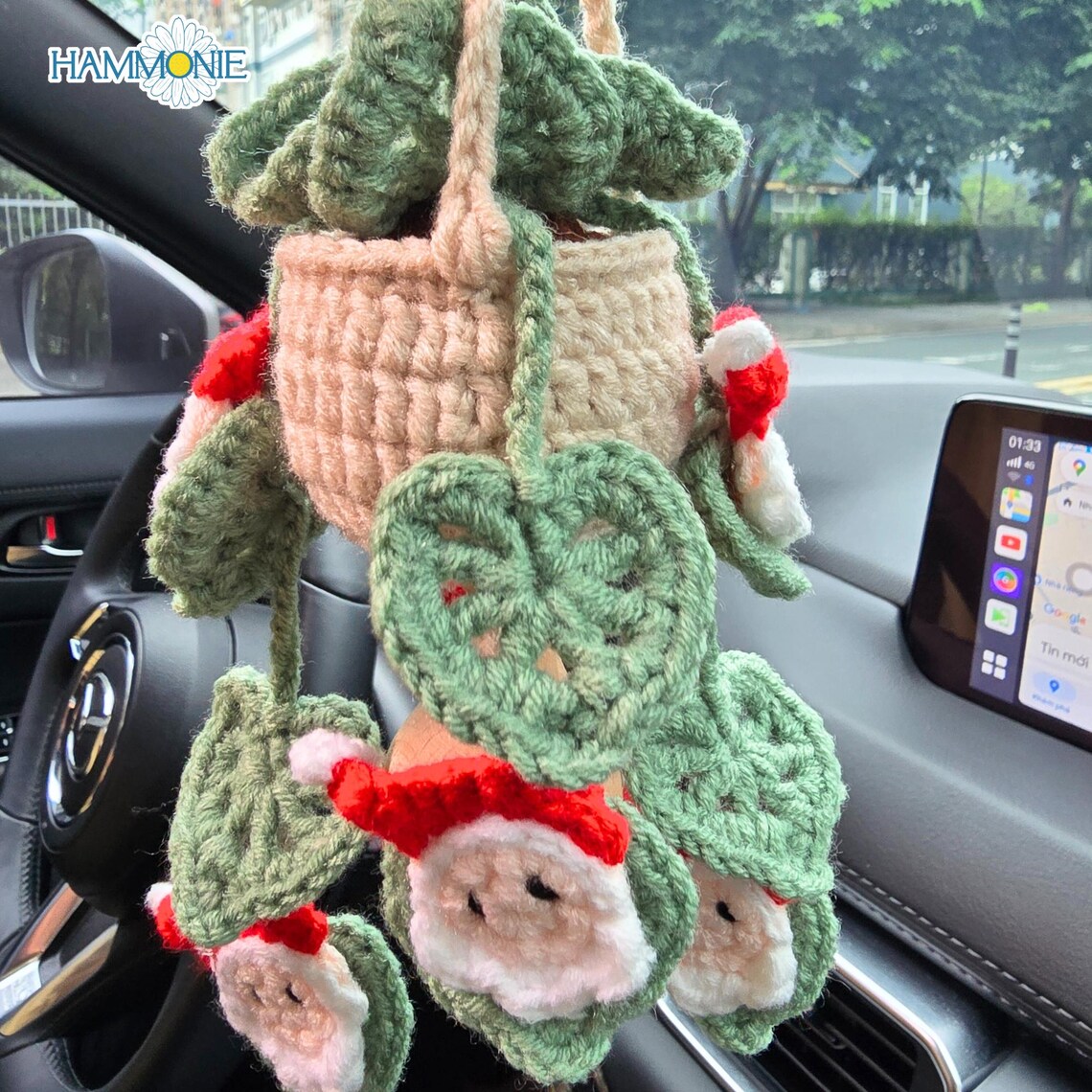 Crochet Christmas Monstera Car Diffuser, Santa Plant Decor - Etsy
