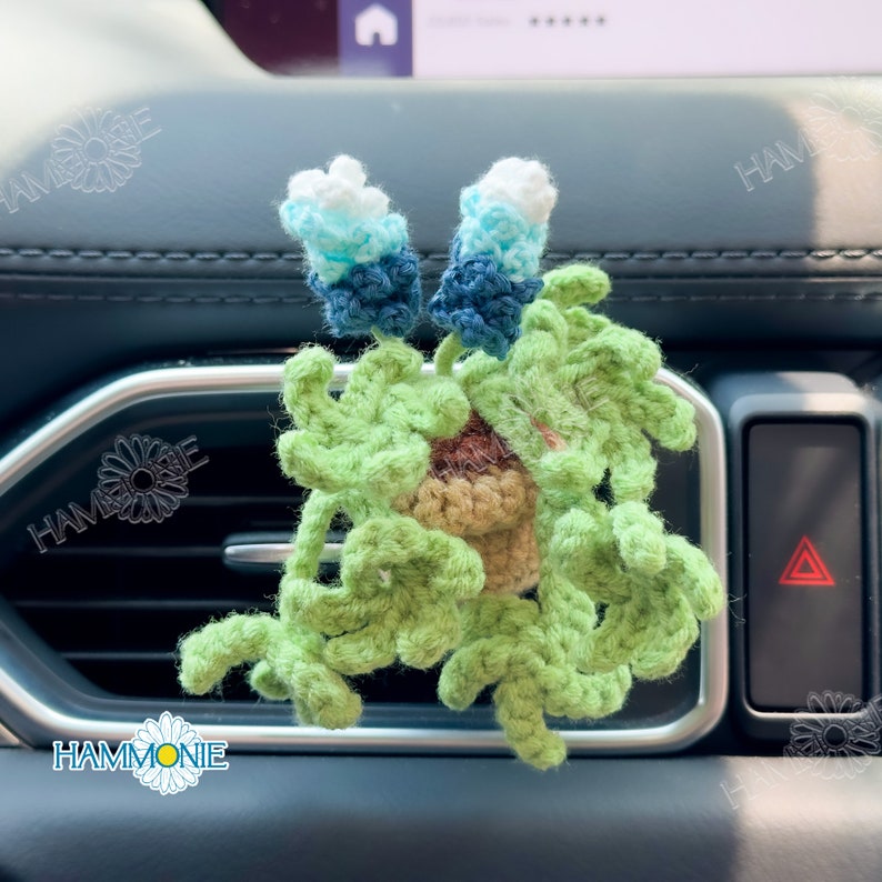Crochet Plant Car Vent Clip, Handmade Flower Pot Car Accessory, Car Air ...