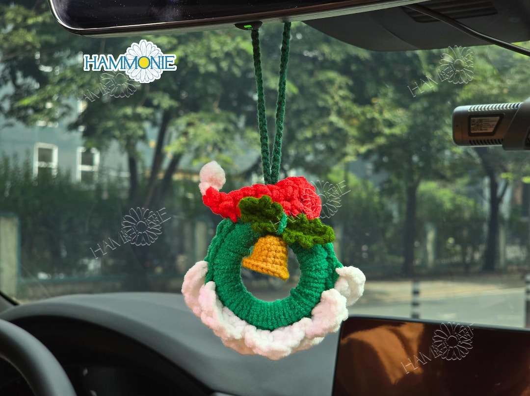 Crochet Christmas Wreath Car Hanging: Handmade Holiday Decor - Etsy