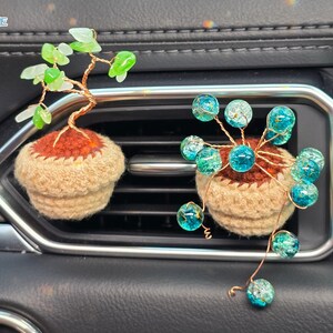 Handmade Crochet Crystal Plant Car Vent Clip, Car Decor, Beaded ...