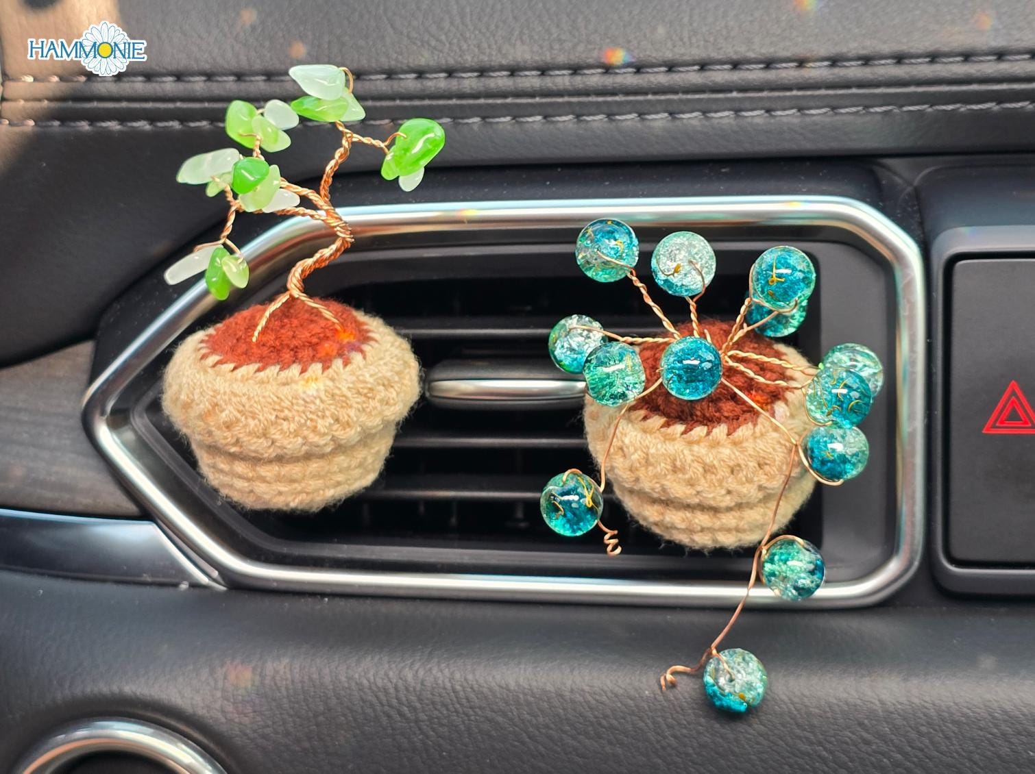 Handmade Crochet Crystal Plant Car Vent Clip, Car Decor, Beaded ...