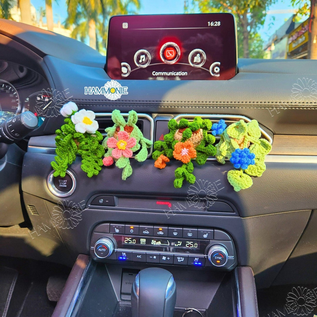 Crochet Plant Car Vent Clip, Handmade Flower Car Air Freshener Decor ...