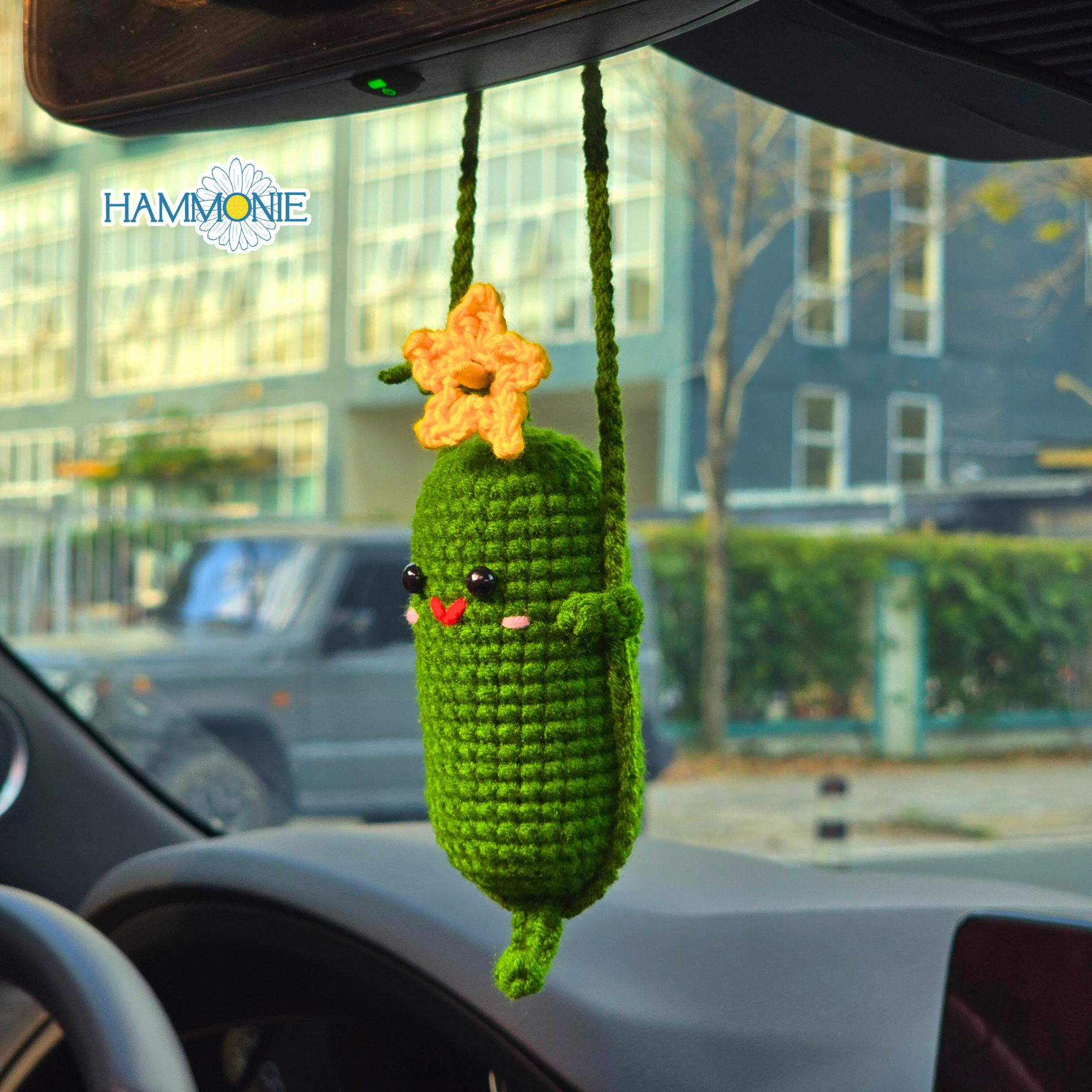 Crochet Pickle Car Hanging: Handmade Amigurumi Car Mirror Decor - Etsy