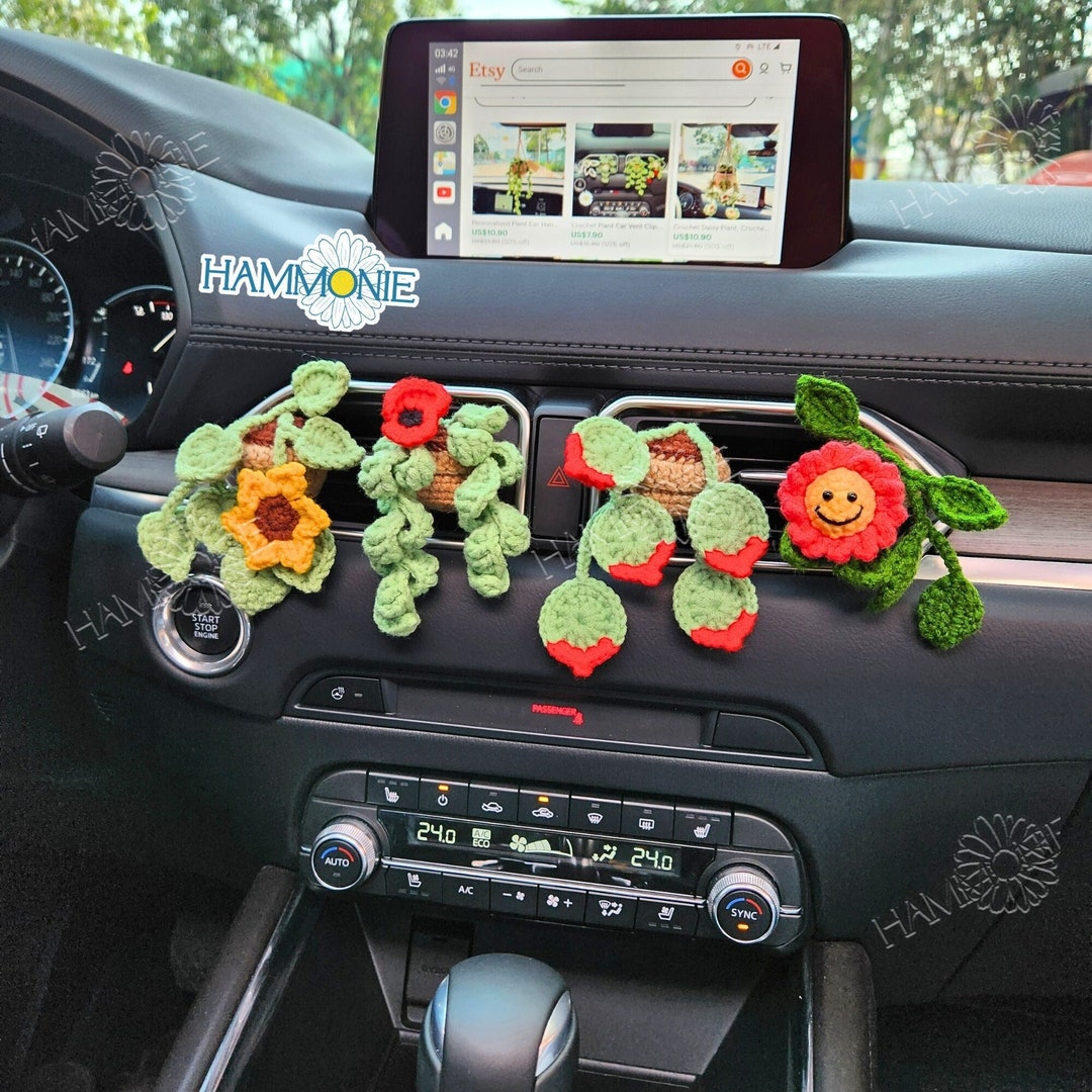 Crochet Plant Car Vent Clip: Handmade Sunflower & Poppy Decor - Etsy