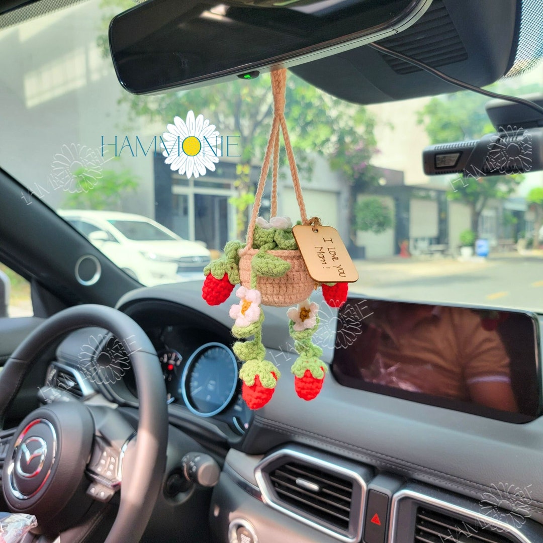 Crochet Strawberry Hanging Plant, Crochet Car Diffuser Hanging, Car ...