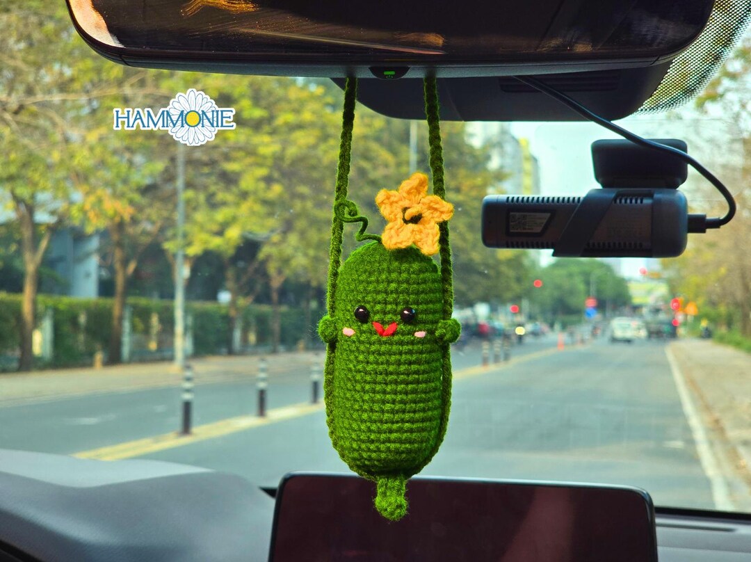 Crochet Pickle Car Hanging: Handmade Amigurumi Car Mirror Decor - Etsy