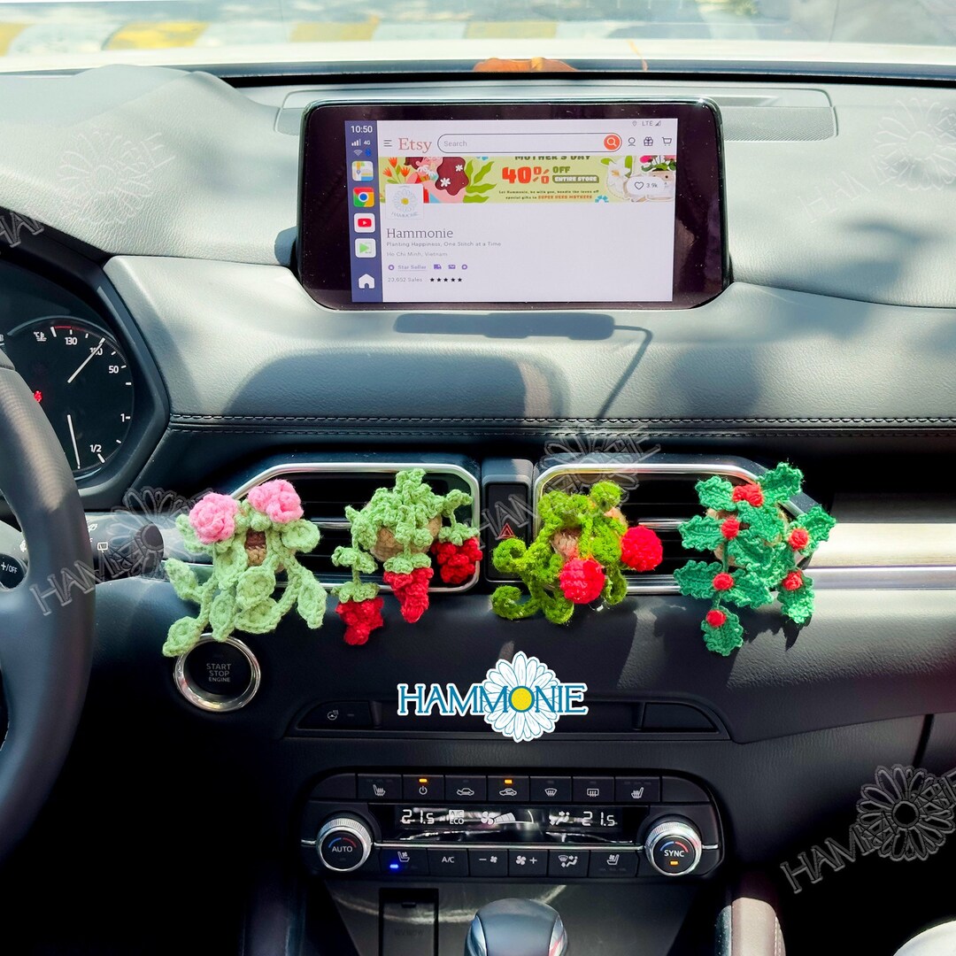 Crochet Plant Car Air Vent Clip, Handmade Car Decor - Etsy