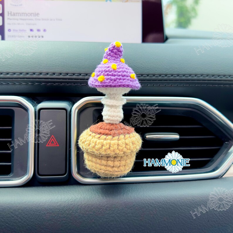 Crochet Mushroom Car Air Fresheners, Crochet Car Air Vent Clip, Cute ...