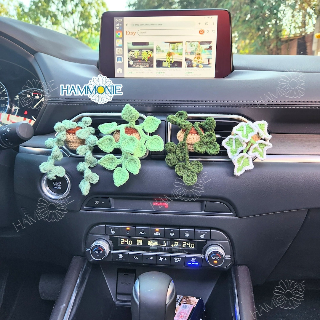 Crochet Plant Pot Car Vent Clip, Crochet Lucky & Ivy Plant Car Air ...