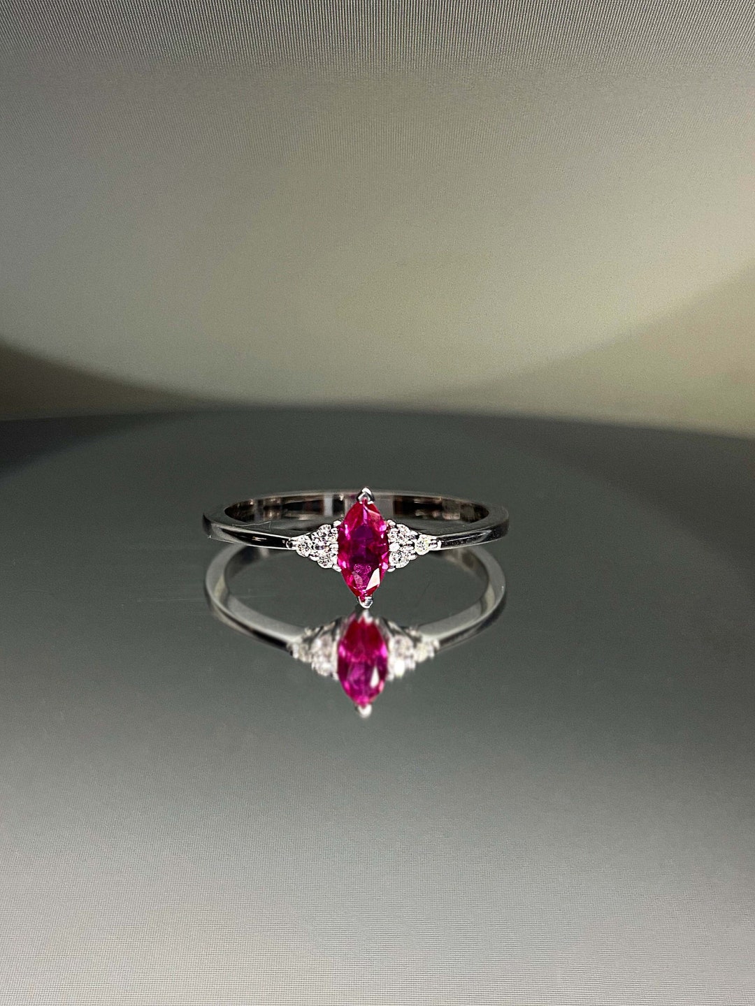 14K Gold Ruby Marquise Ring, Natural Ruby Ring, Minimalist Ring ...