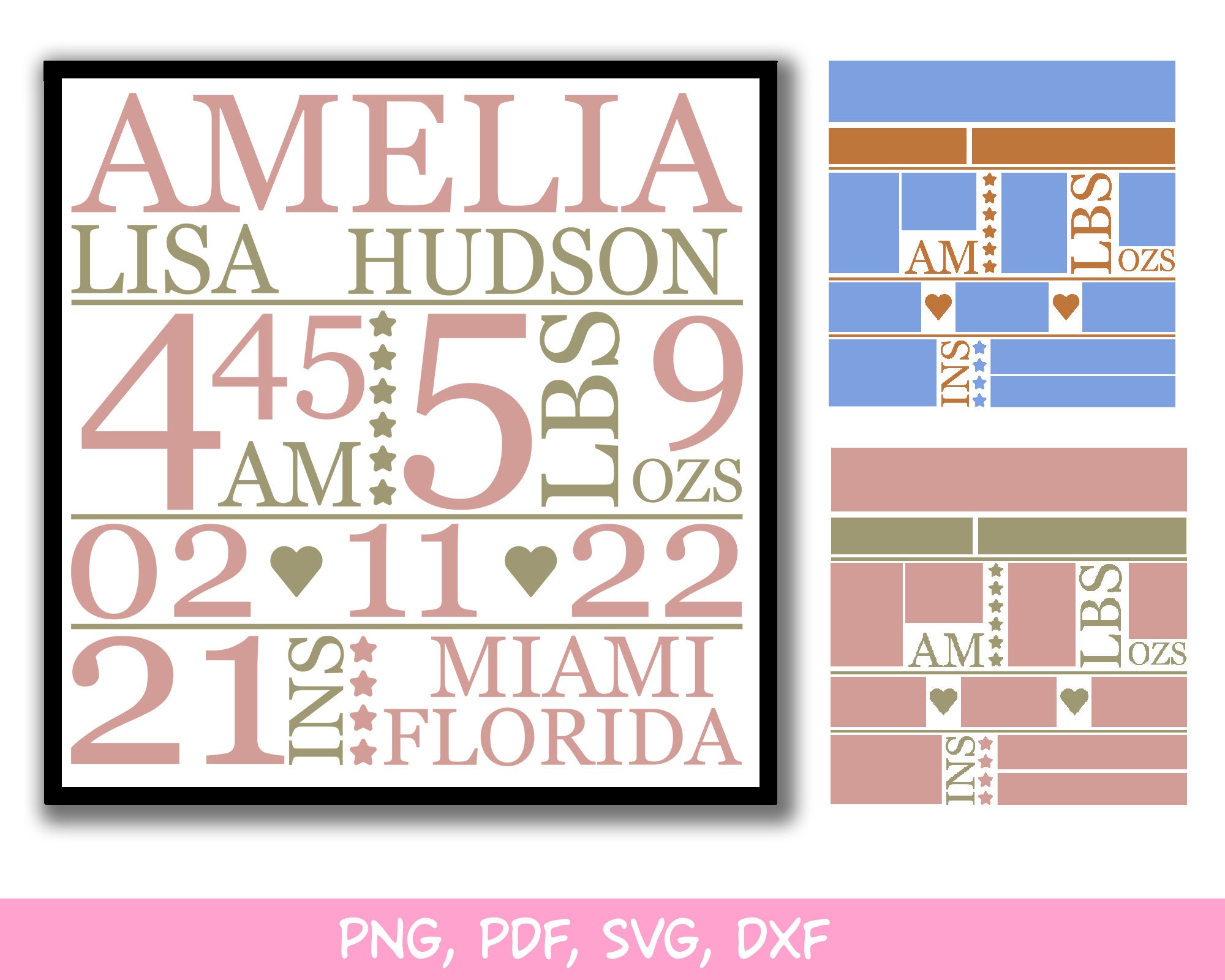 Birth Stats Svg, Birth Announcement Svg, Baby Birth Stats Svg, Pink ...