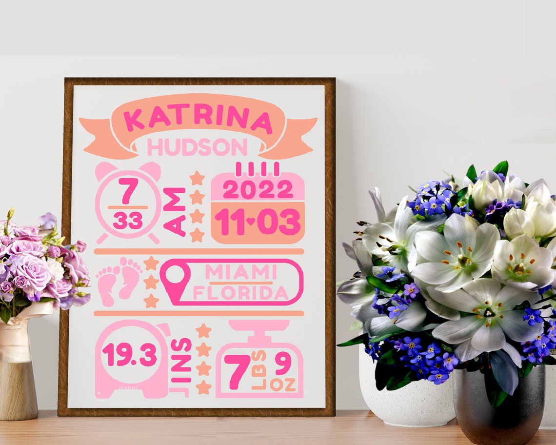 Birth Stats Svg, Birth Announcement Svg, Baby Birth Stats Svg, Shower ...