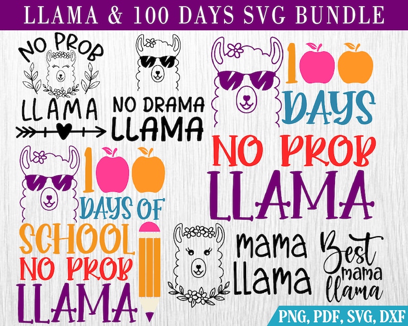No Drama Llama Svg, Llama Svg Bundle, Alpaca Png, 100 Days of School ...