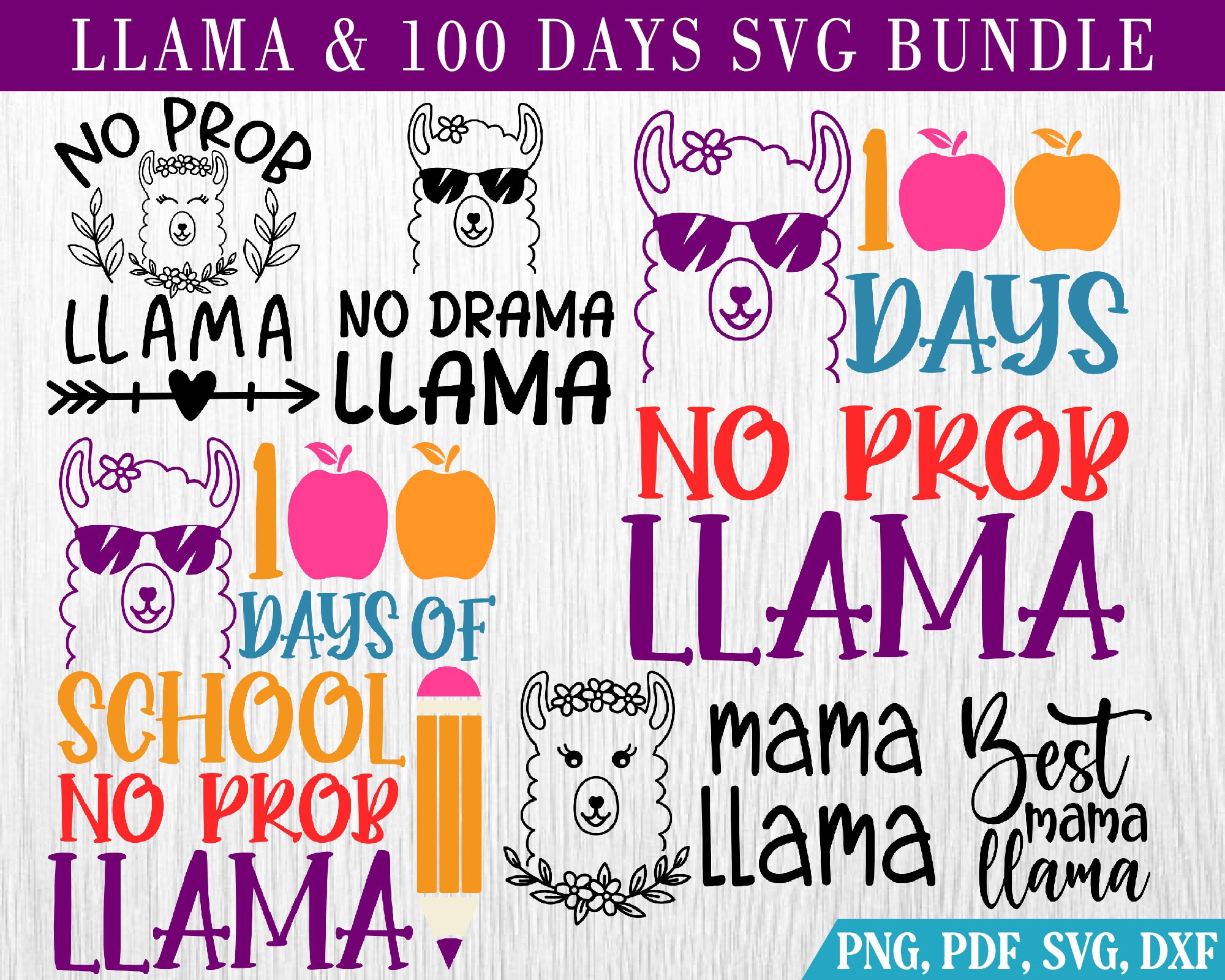 No Drama Llama Svg, Llama Svg Bundle, Alpaca Png, 100 Days of School ...
