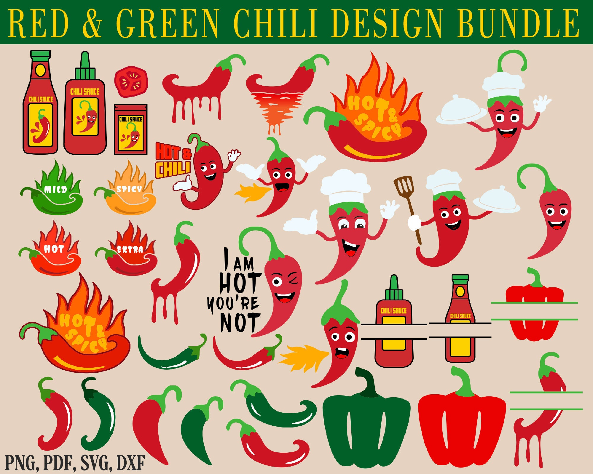 Chili Pepper SVG Bundle, Dripping Red Chili, Chili Sauce Png Clipart ...