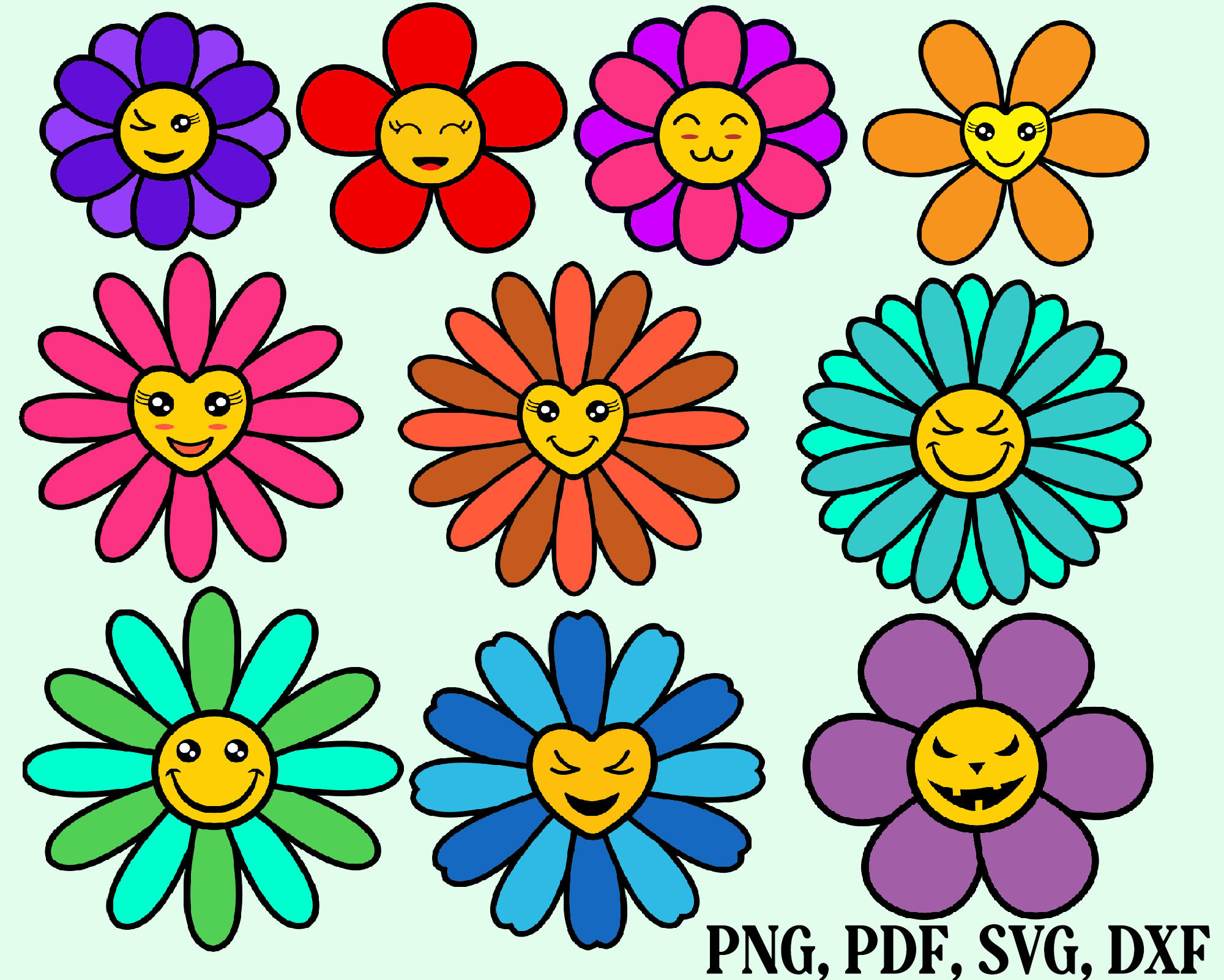 Daisy Smile Face Flower Svg Bundle, Flower Silhouette, Daisy Svg ...