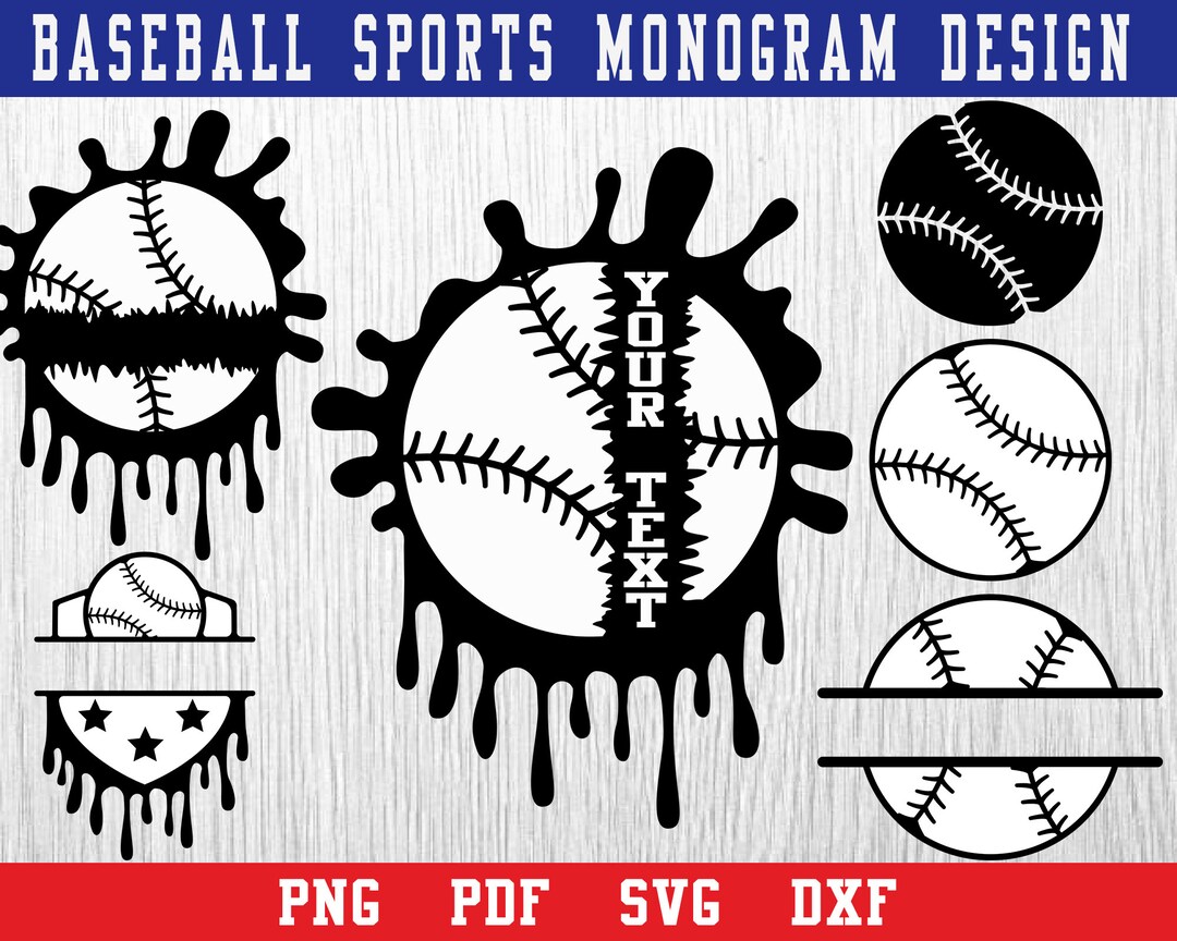 Baseball Svg Bundle, Baseball Monogram Svg, Baseball Dripping, Split ...