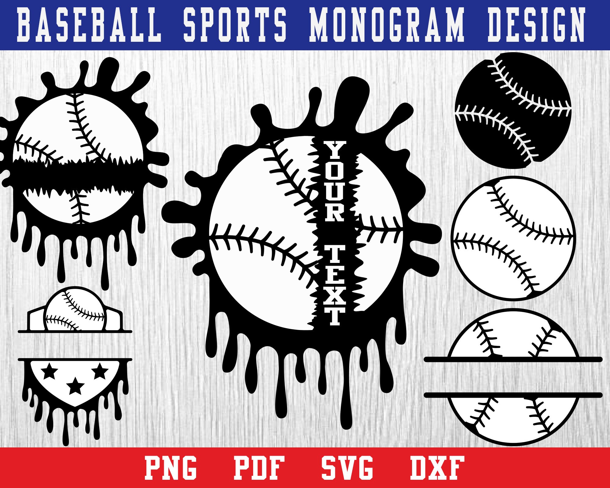 Baseball Svg Bundle, Baseball Monogram Svg, Baseball Dripping, Split ...