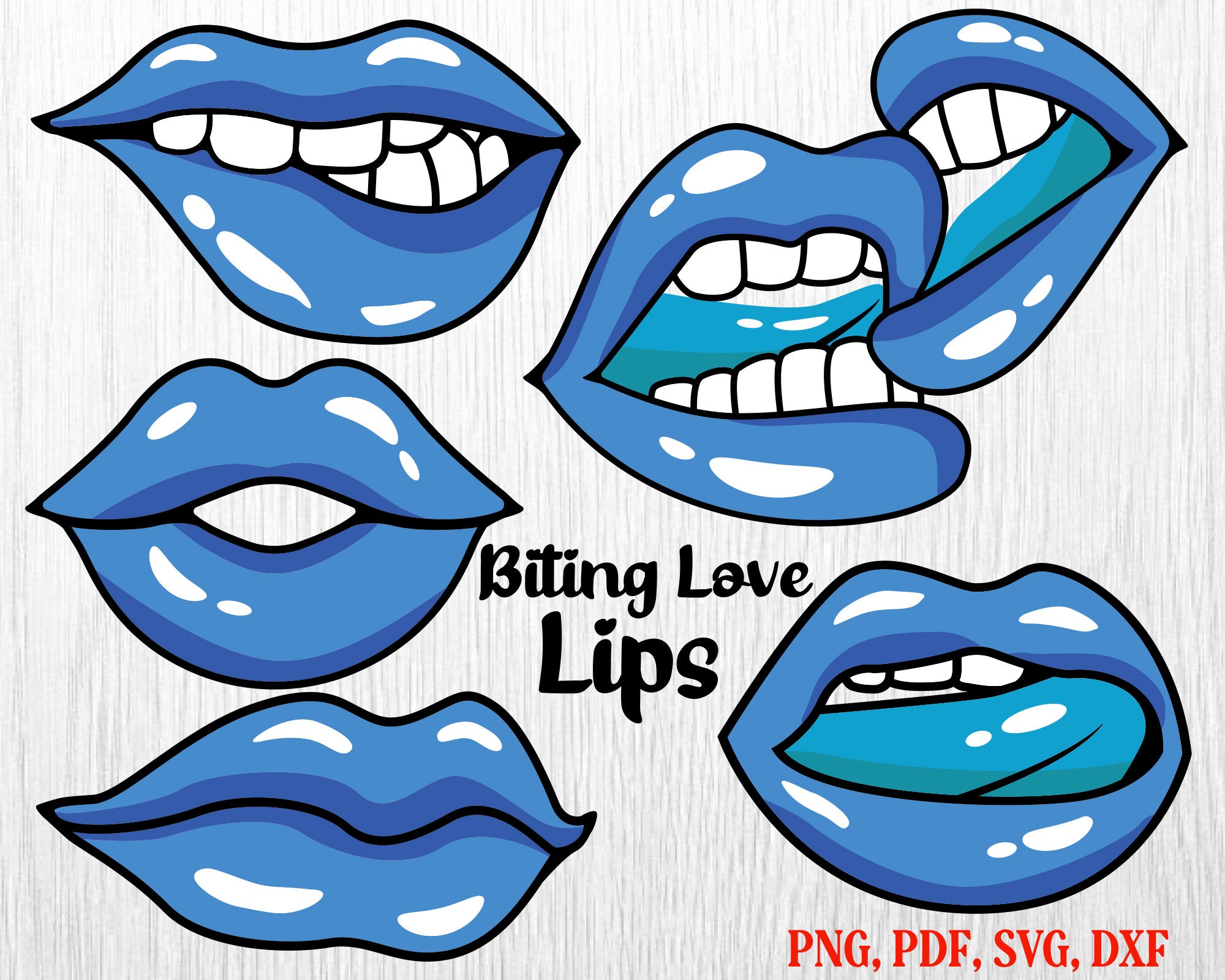 Blue Lips Svg Bundle, Love Lips, Kiss Design, Valentines Day Svg ...