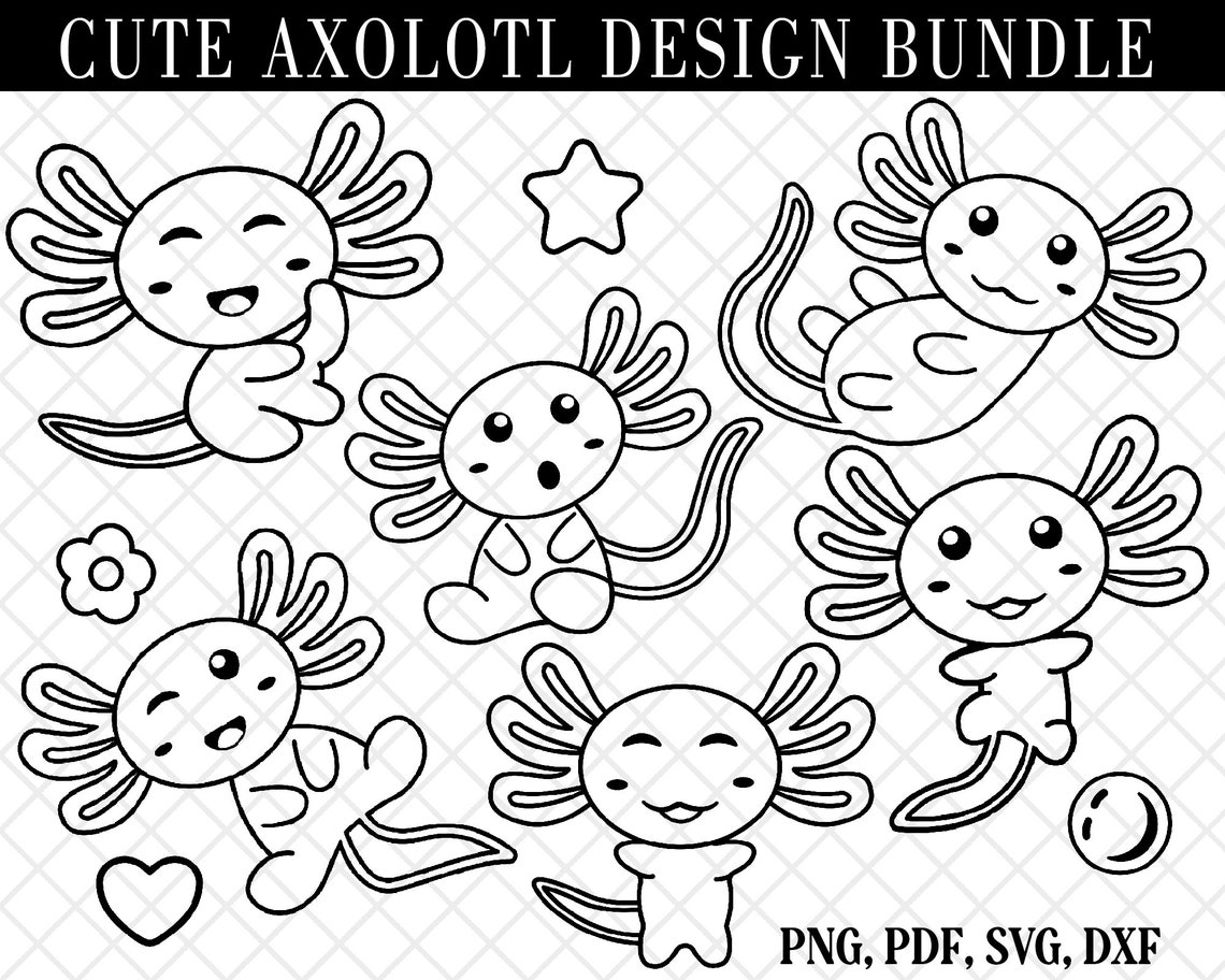 Cute Line Art Axolotl Svg Bundle Cute Axolotl Clipart Png - Etsy