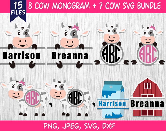 Baby Cow Monogram, Cute Cow Svg, Cow Print Svg, Layered Cow Svg, Kids ...