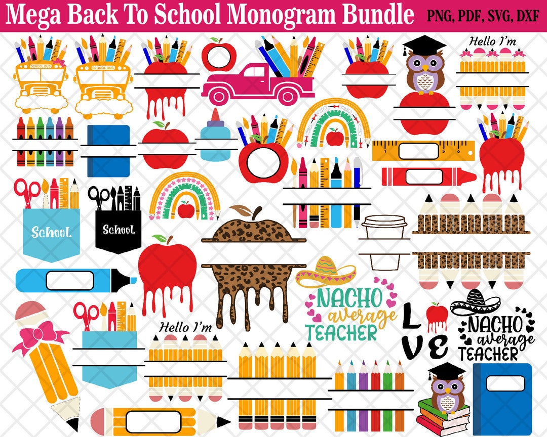 School Svg Split Monogram Mega Bundle, Back to School Svg, School ...