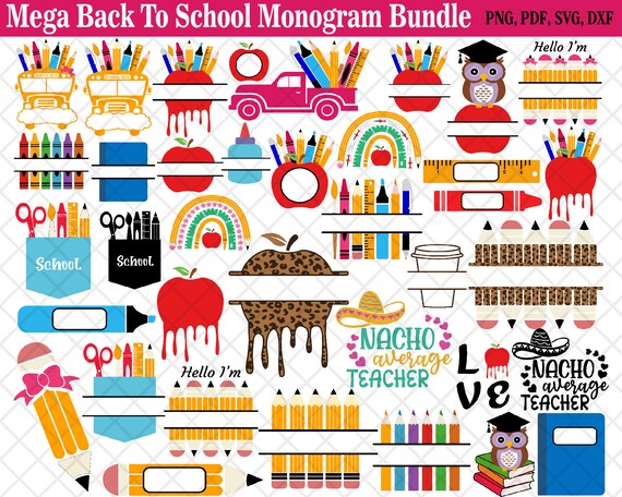 School Svg Split Monogram Mega Bundle Back to School Svg - Etsy