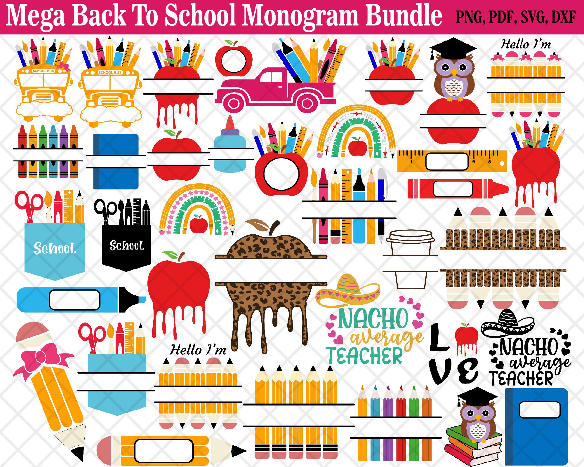 School Svg Split Monogram Mega Bundle, Back to School Svg, School ...