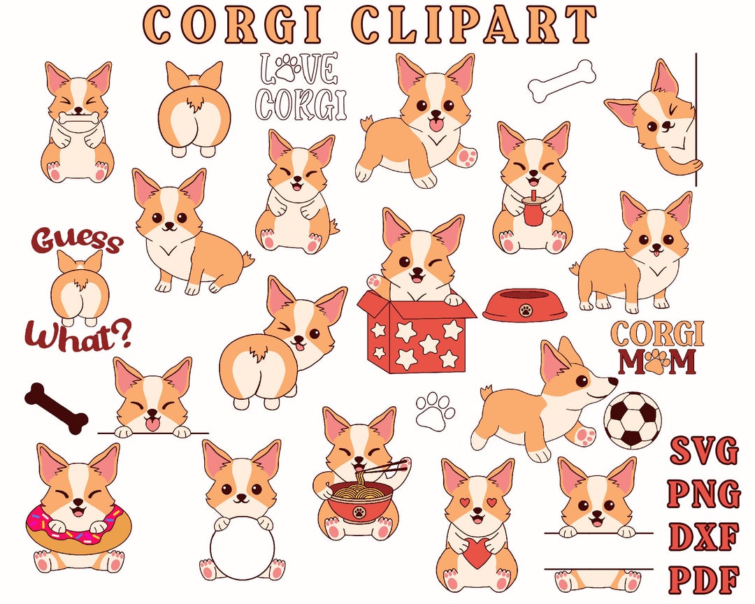 Kawaii Corgi Bundle, Corgi Svg Clipart, Shiba Dog, Cute Corgi Butt Svg ...