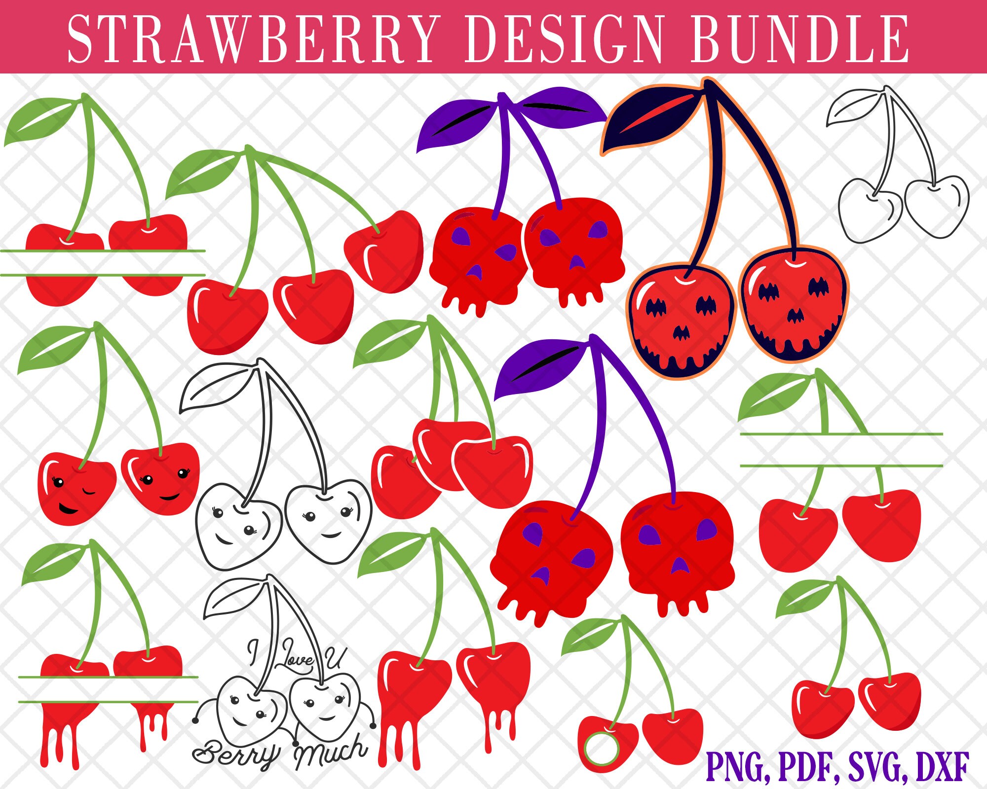 Cherry SVG Bundle, Summer Dripping Cherry Png, Kawaii Cherry Svg, Skull ...