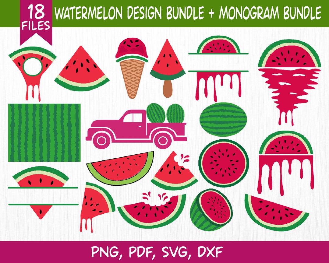 Watermelon SVG Bundle, Watermelon Monogram, Watermelon Sunset Svg ...