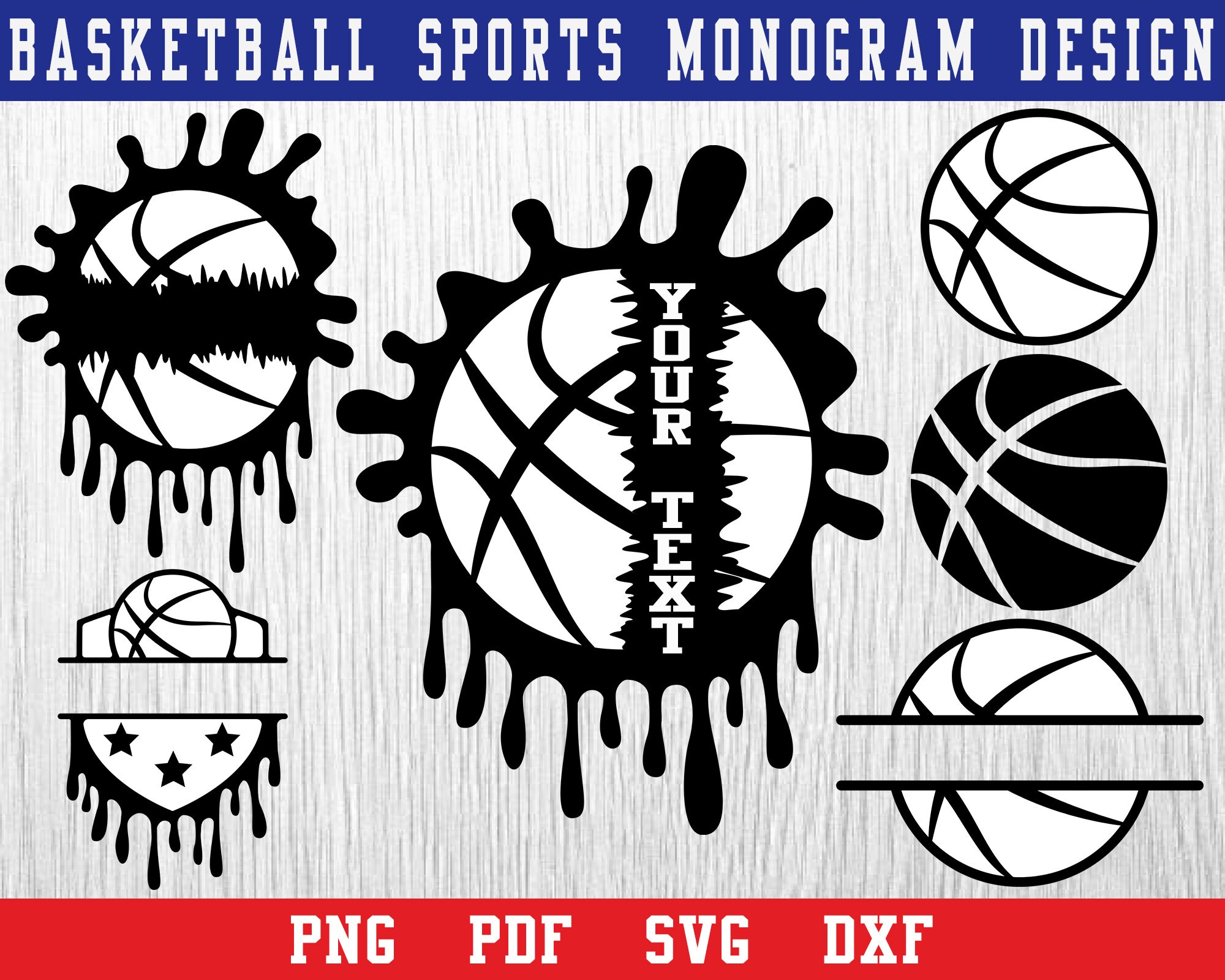 Basketball Svg Bundle, Basket Ball Monogram Svg, Basketball Dripping ...