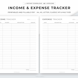 Income Tracker Printable, Expense Tracker Printable, Money Tracker ...