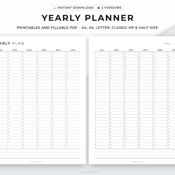 Yearly 2024 Planner One Page - Etsy UK