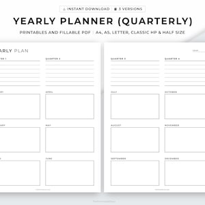 Yearly Planner Printable, Quarterly Goals, Annual Overview, Tasks ...