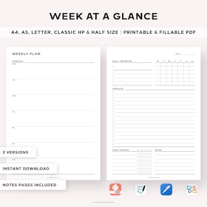 Weekly at a Glance, Weekly Planner Printable, Weekly Overview, Weekly ...