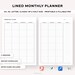 Lined Monthly Planner Printable, Month on 2 Pages, Monthly Calendar ...
