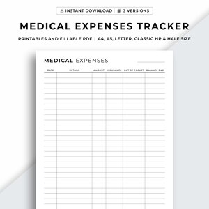 Medical Expenses Tracker Printable, Manage Medical Expenses, Health ...