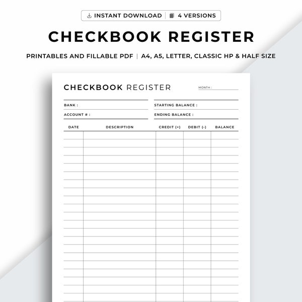 Printable Checkbook Register - Etsy