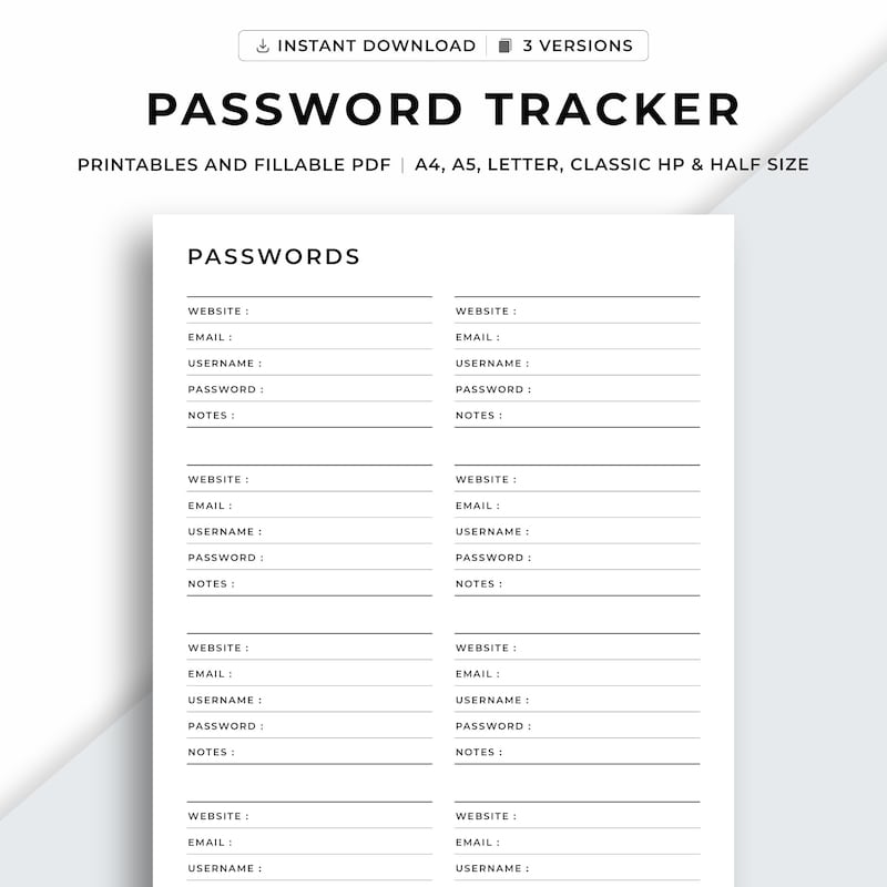 Passwords Log in Sheet - Etsy