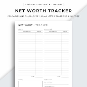 Net Worth Tracker, Net Worth Planner Printable, Net Worth Sheet, Asset ...