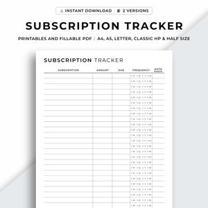 Subscription Tracker Printable, Membership Tracker, Subscription ...