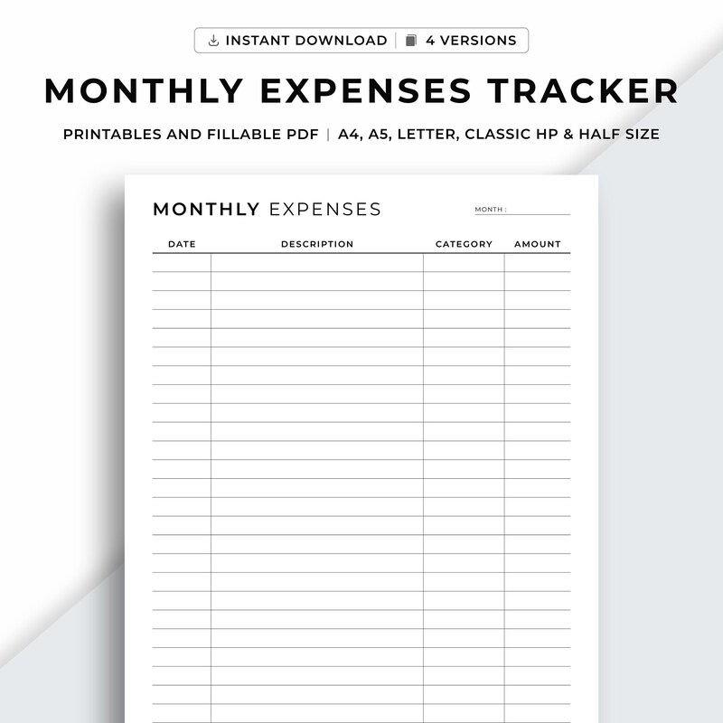Monthly Expense Tracker - Etsy